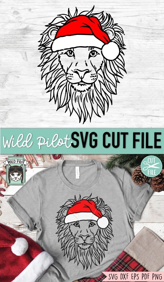 Lion Santa Hat Svg File, Lion With Hat Svg, Christmas Svg File, Lion ...