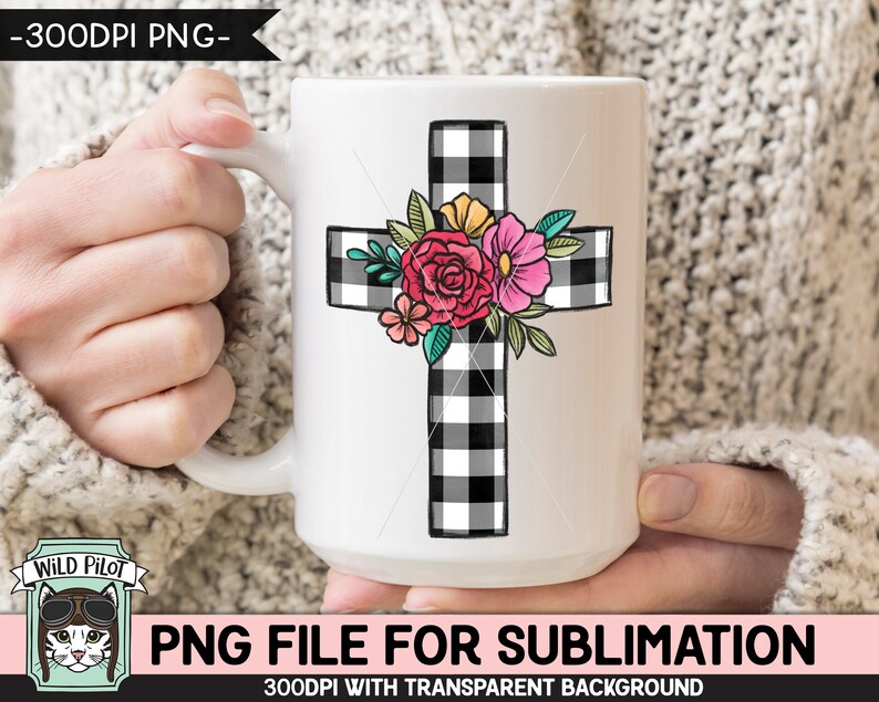Floral Plaid Cross SUBLIMATION Design PNG, Easter Sublimation ...