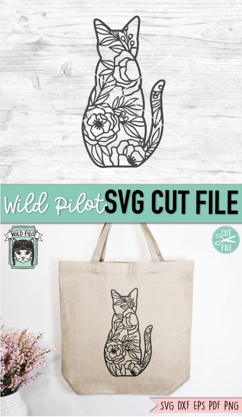 Cat Silhouette SVG File Cat Cut File Floral Cat Svg File - Etsy