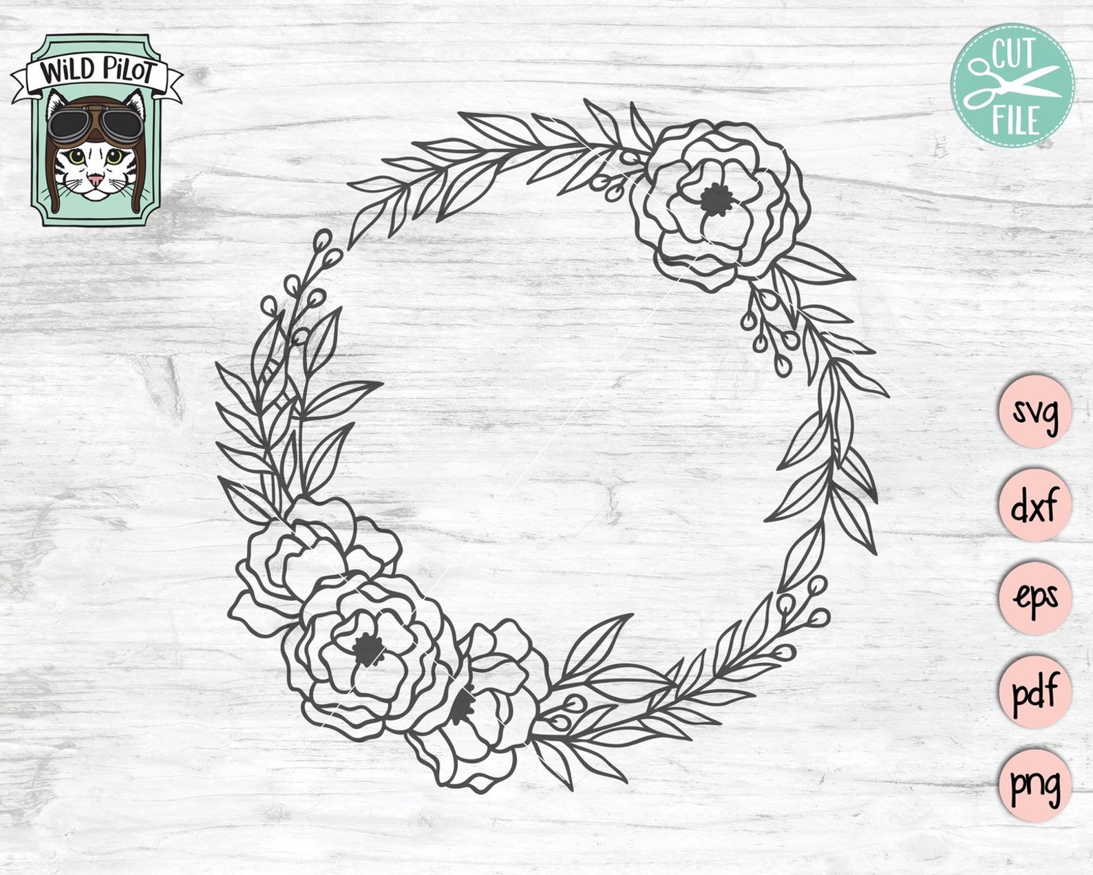 Wreath SVG File, Flower Wreath Svg, Floral Wreath Clipart, Monogram ...