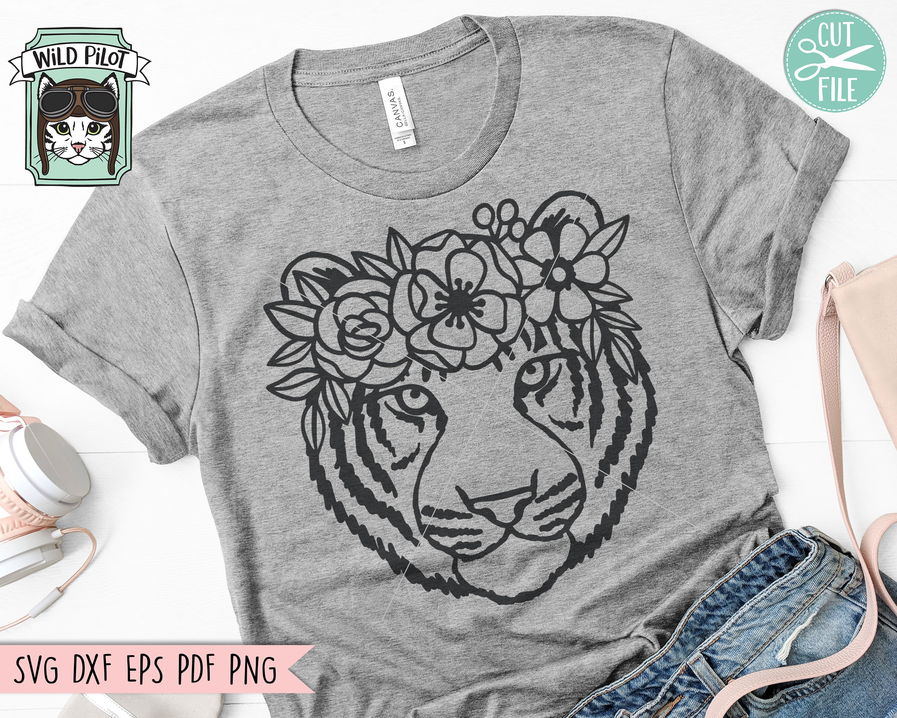 Tiger SVG File, Tiger With Flower Crown SVG, Tiger Cut File, Animal ...