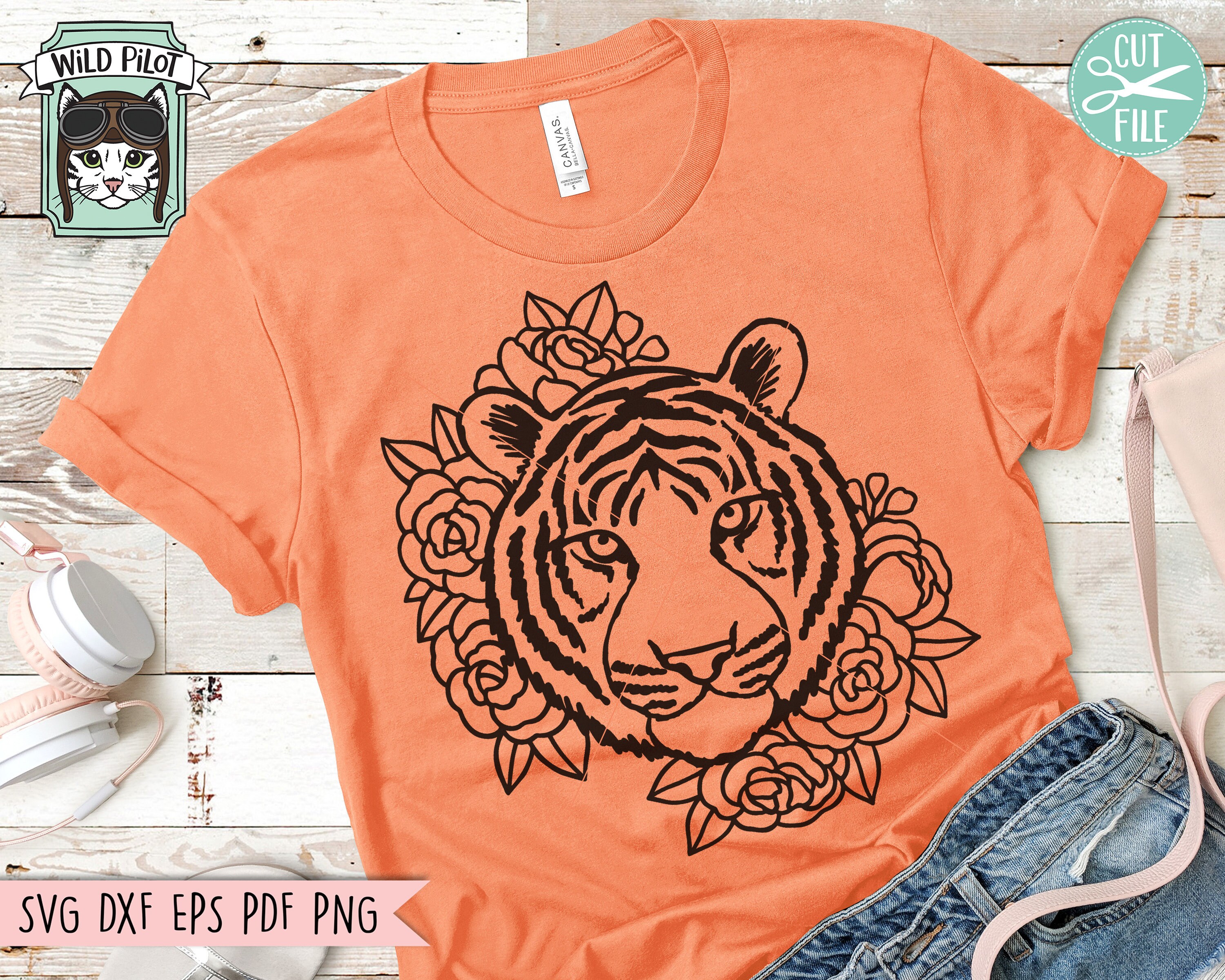 Tiger SVG File, Tiger With Flowers SVG, Floral Tiger Svg, Tiger Cut ...
