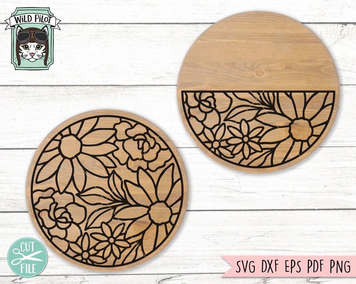 Flower Round Sign SVG Name Backer SVG File Flower Half Round - Etsy