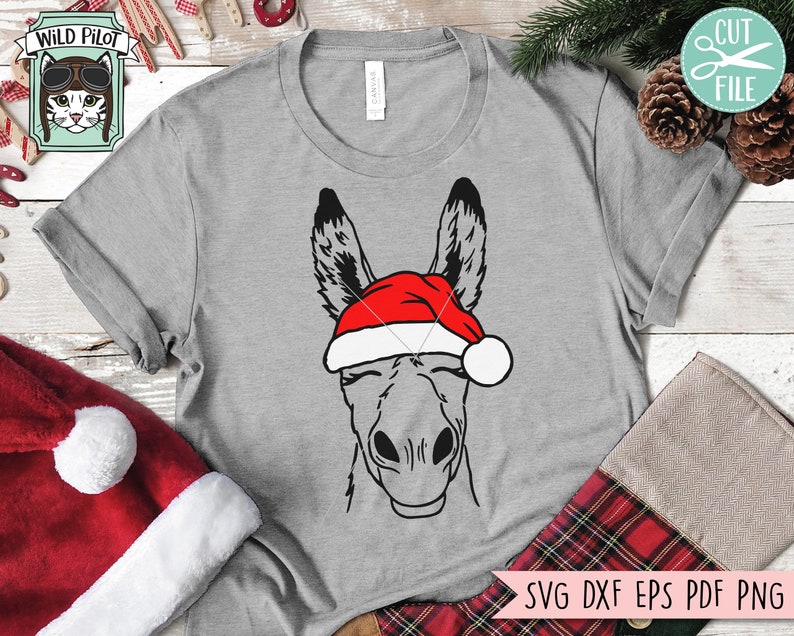 Donkey Santa Hat Svg File, Donkey With Hat Svg, Christmas Svg File ...