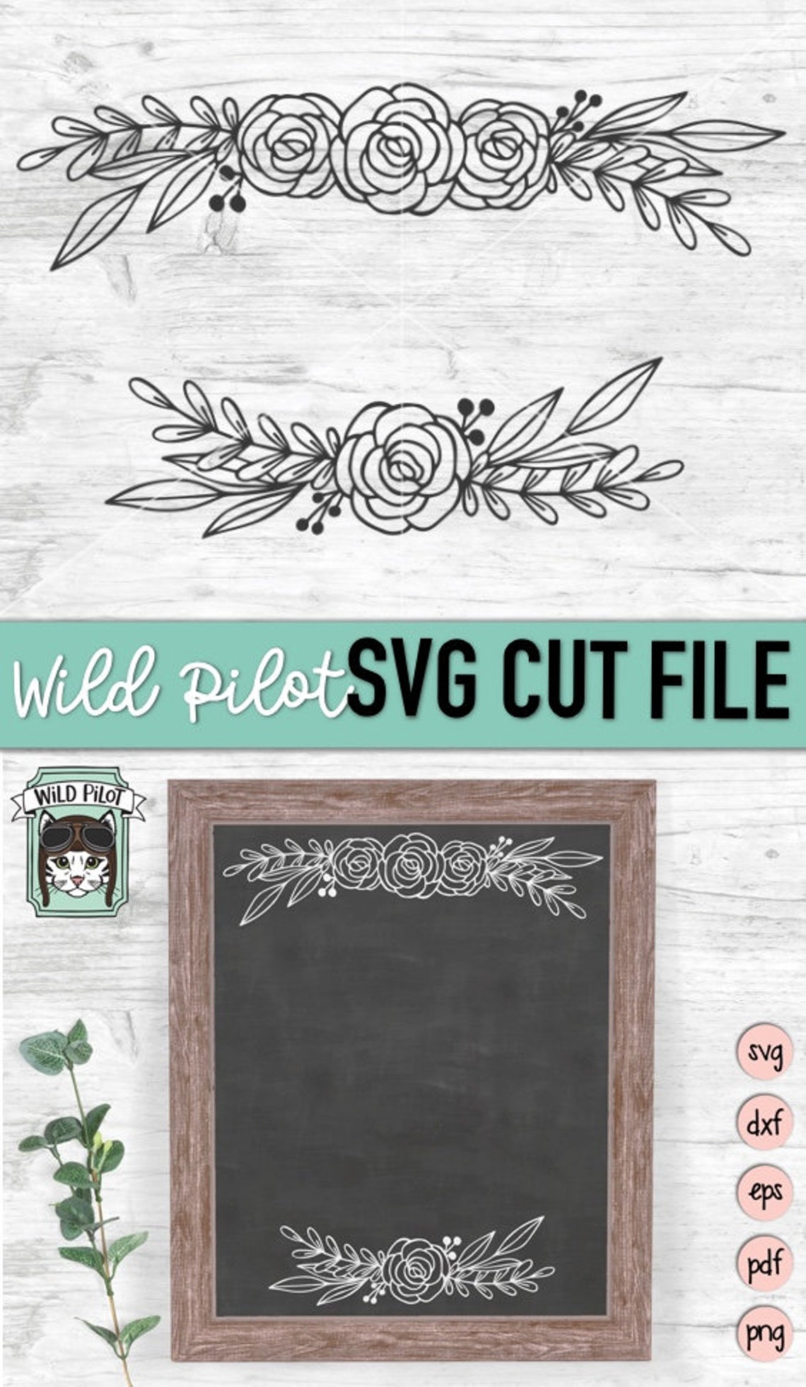 Flowers SVG file Flower Border SVG Flower cut file line | Etsy