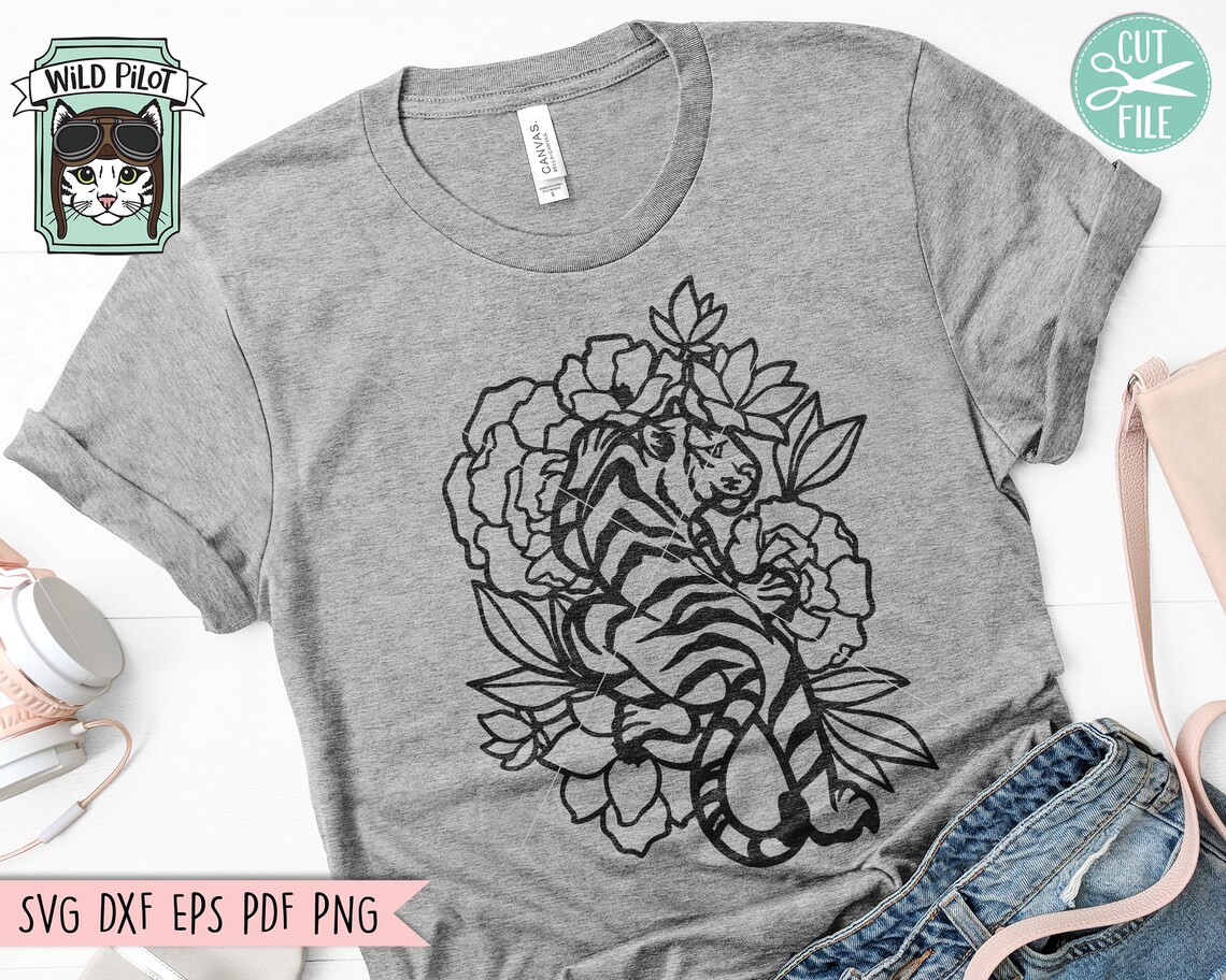 Floral Tiger SVG File, Tiger Flowers SVG, Tiger Cut File, Floral Tiger ...