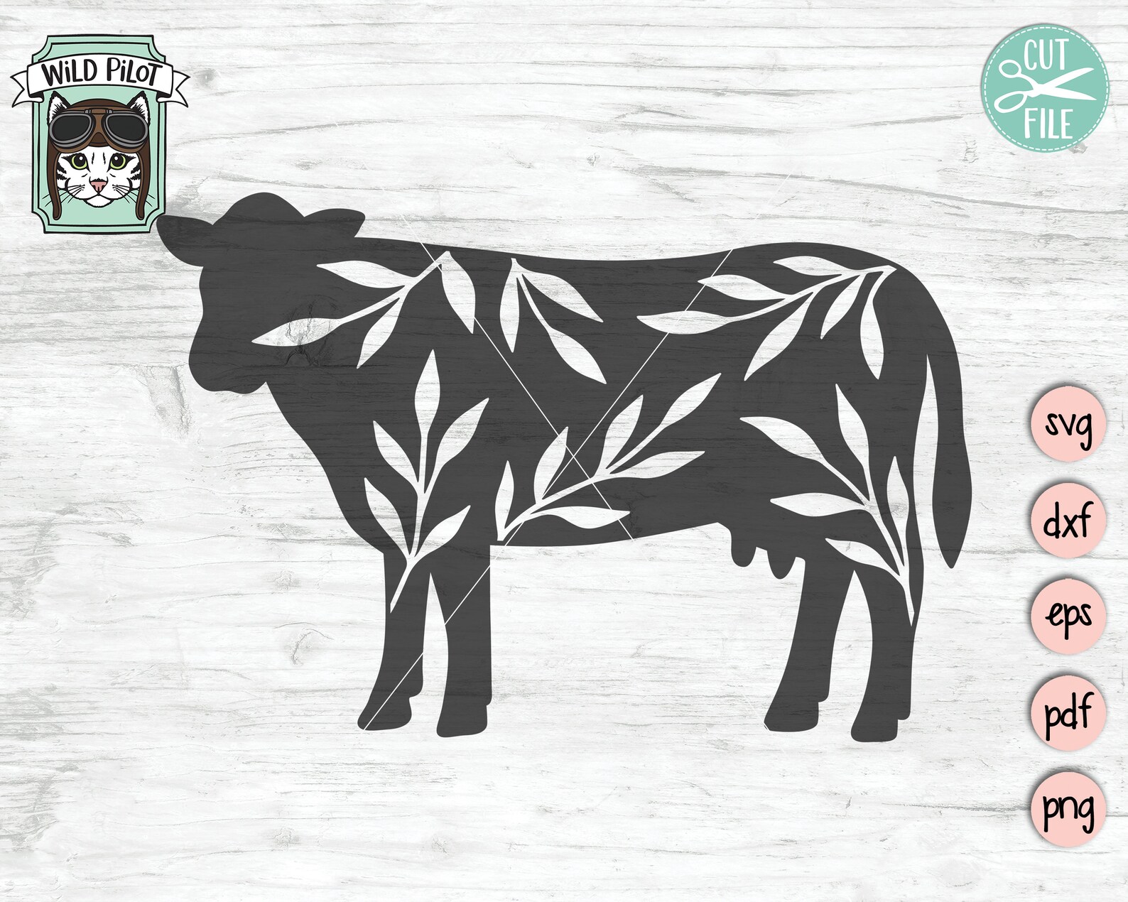 Cow SVG Cow Silhouette SVG Cow Cut File Cow Leaves SVG - Etsy