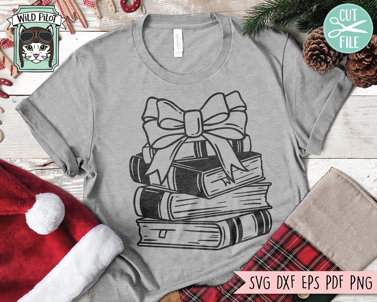 Christmas Book Lover SVG Bow Book Svg Reading Svg Christmas - Etsy
