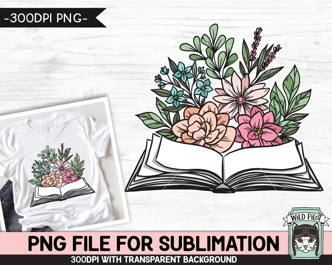 Book Lover SUBLIMATION Design PNG File Floral Open Book - Etsy