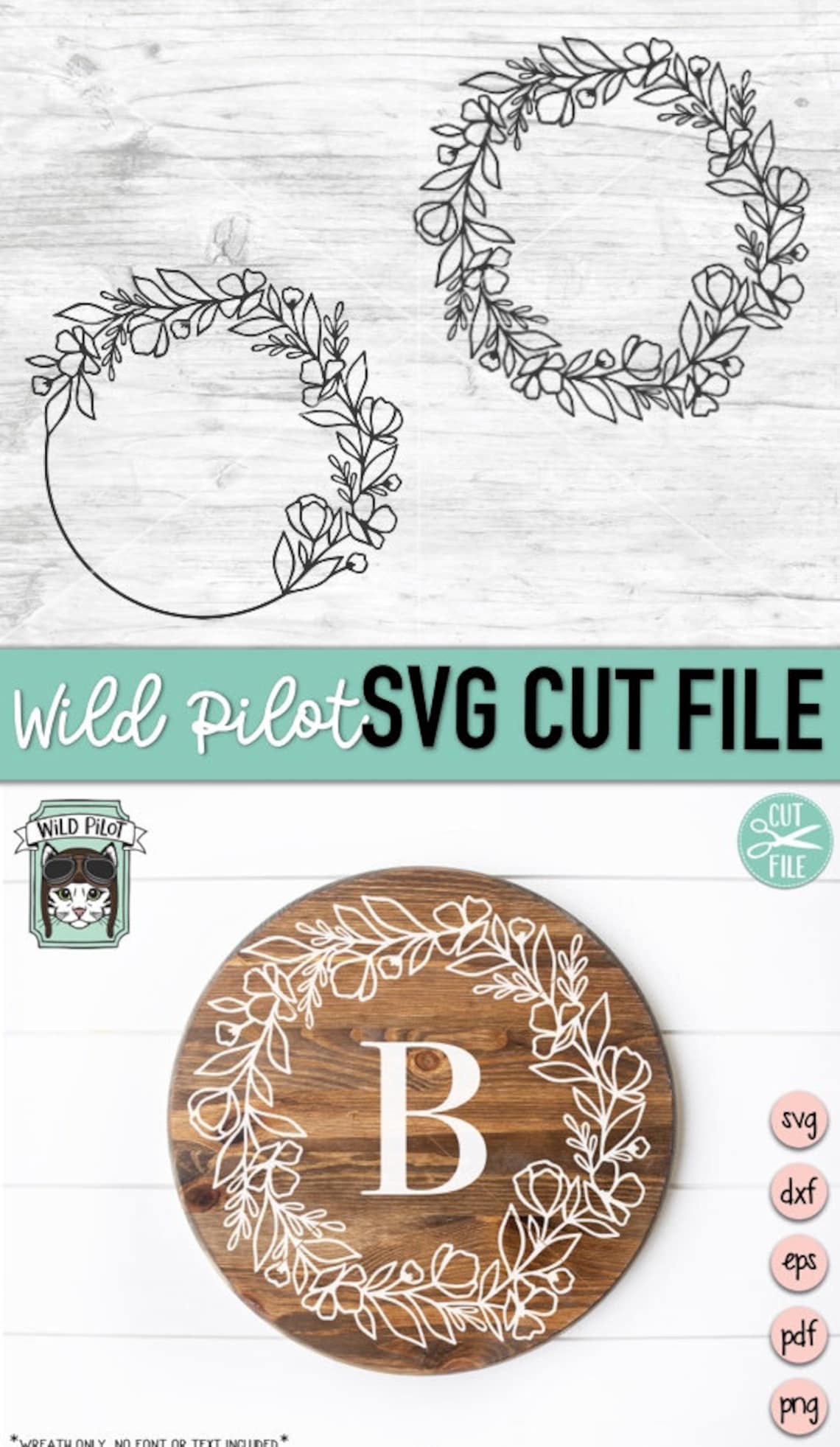 Wreath SVG File, Floral Wreath Svg, Monogram Wreath SVG, Flower Wreath ...
