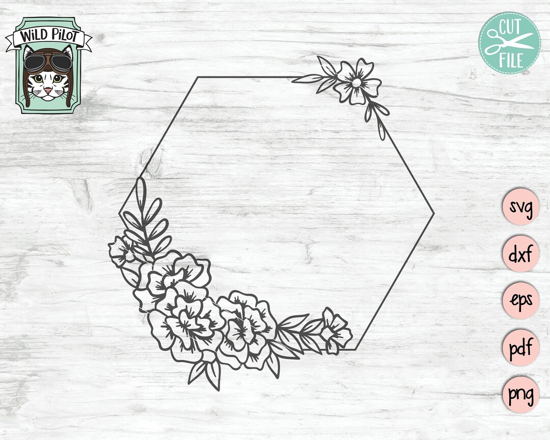 Floral Frame SVG, Floral Frame Cut File, Hexagon Flower Frame Svg ...
