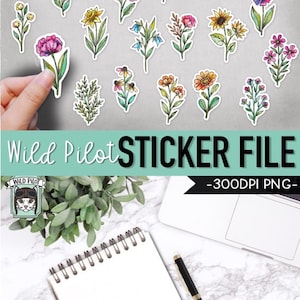 PRINTABLE Flower Sticker Files PNG File, Watercolor Flower ...