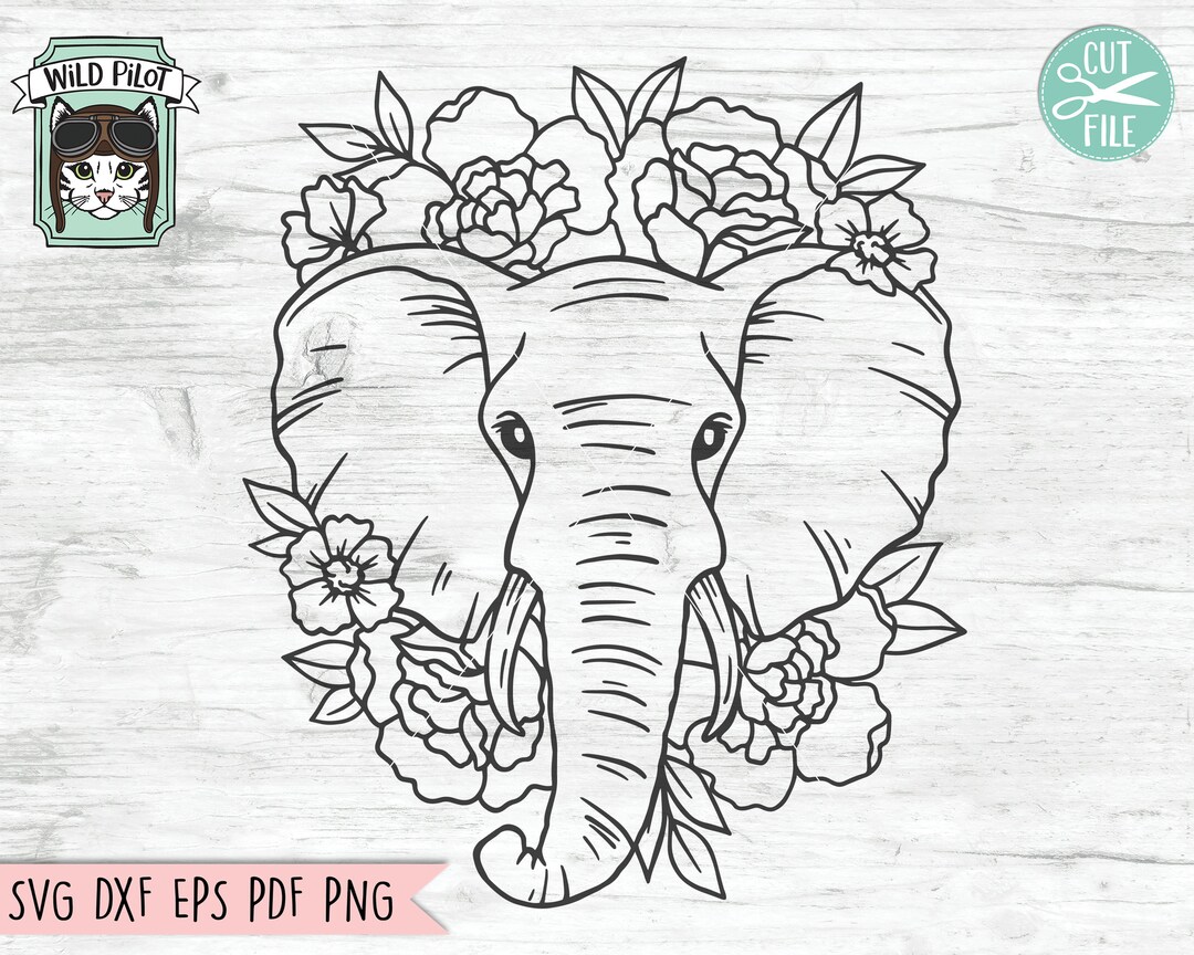 Elephant SVG File, Elephant With Flowers SVG, Elephant Cut File, Animal ...