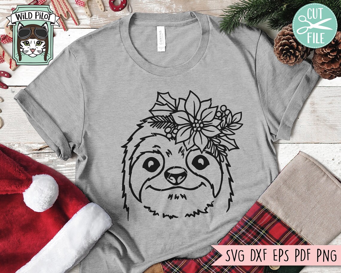 Christmas Sloth SVG File Sloth Poinsettia SVG Sloth Cut | Etsy