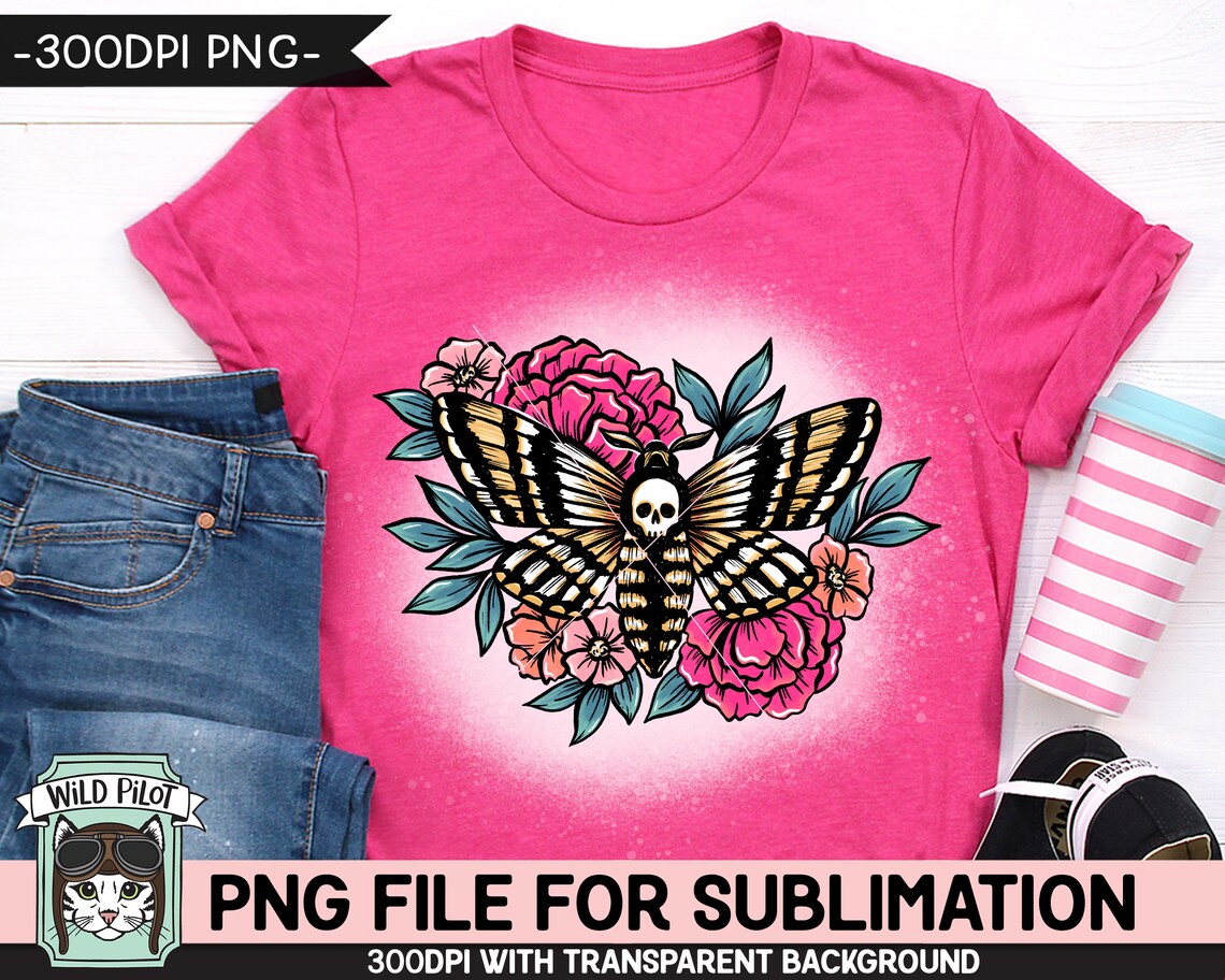 Floral Moth SUBLIMATION Design PNG Flower Skull Moth Png - Etsy