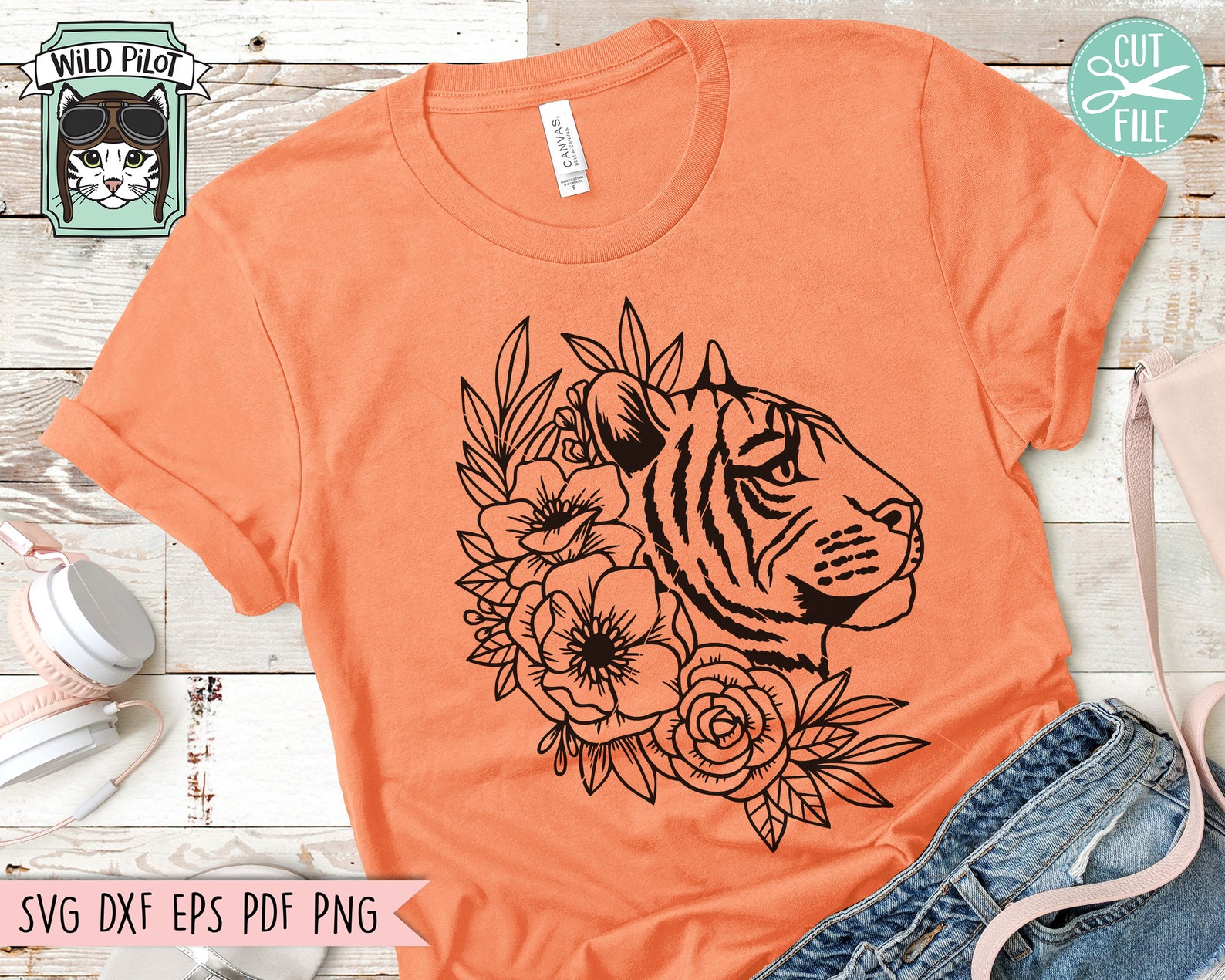 Tiger SVG File Tiger With Flowers SVG Floral Tiger Svg - Etsy