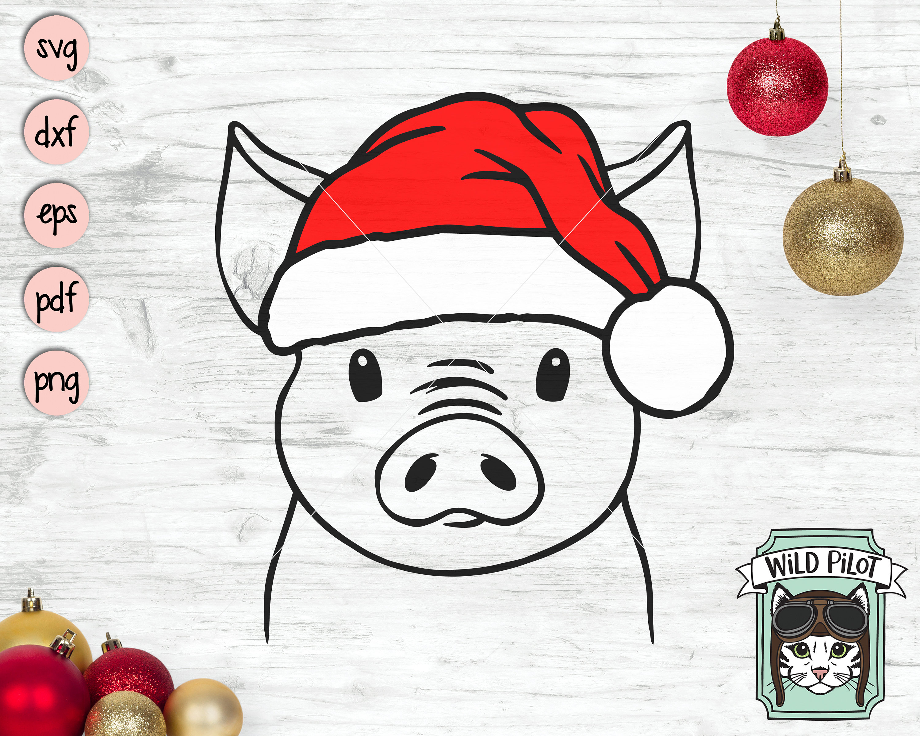 Pig Santa Hat Svg File, Pig With Hat Svg, Christmas Svg File, Pig Svg ...