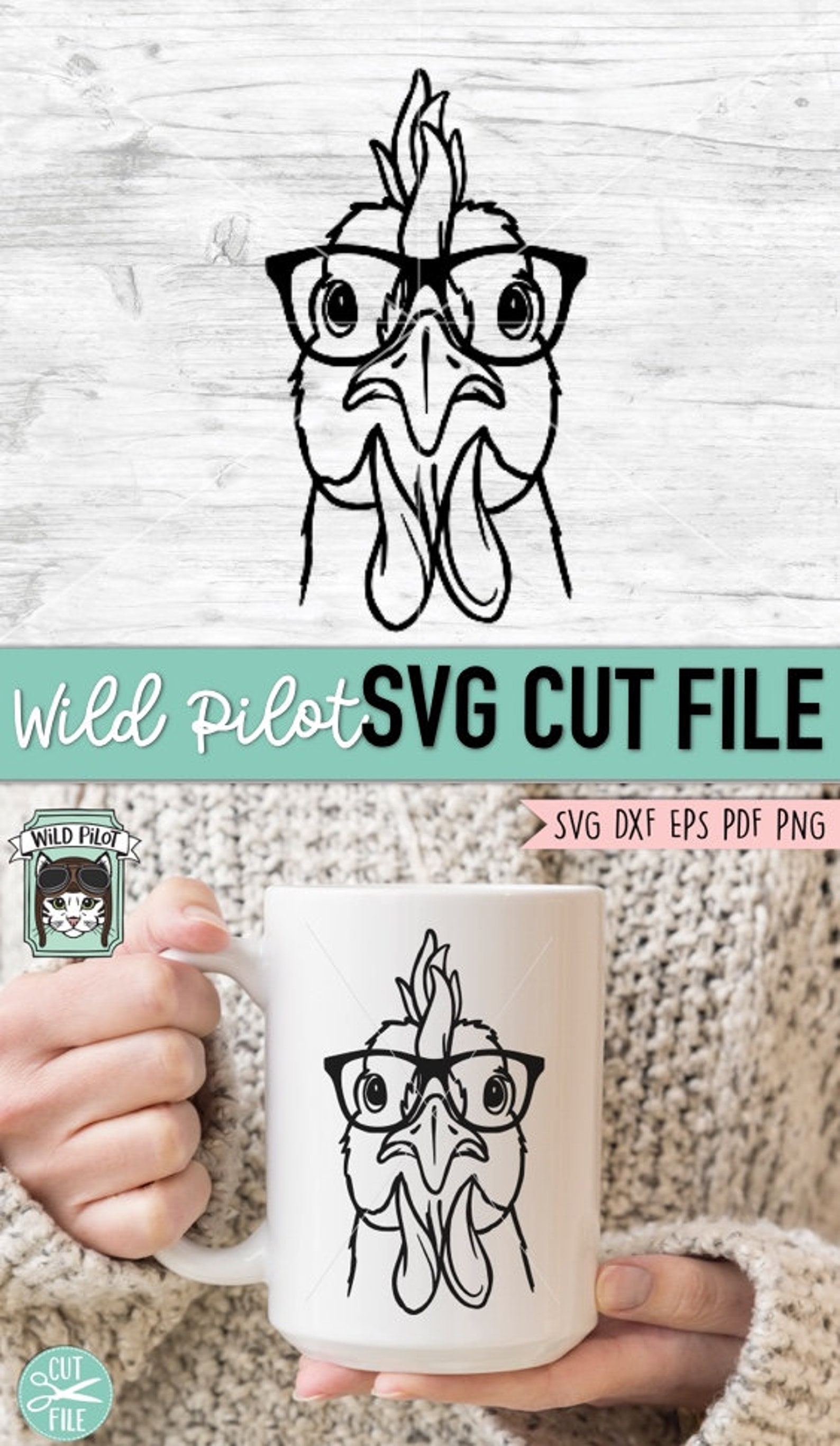 Chicken Svg File, Chicken With Glasses Svg, Chicken Cut File, Animal ...