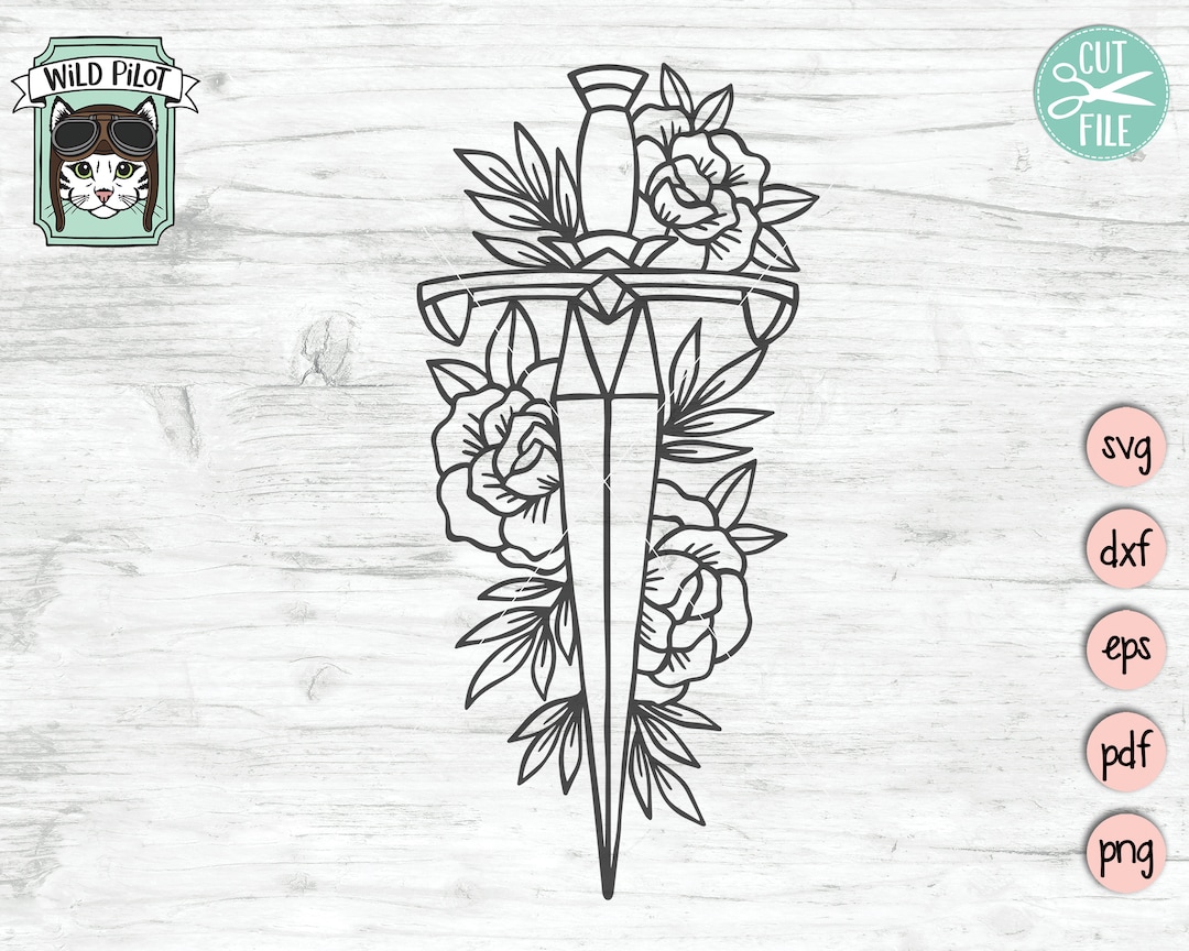 Sword Svg, Flower Sword Svg File, Floral Sword Cut File, Knife Clip Art ...