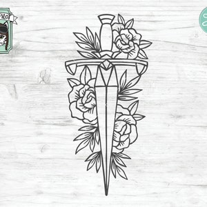 Sword Svg, Flower Sword Svg File, Floral Sword Cut File, Knife Clip Art ...