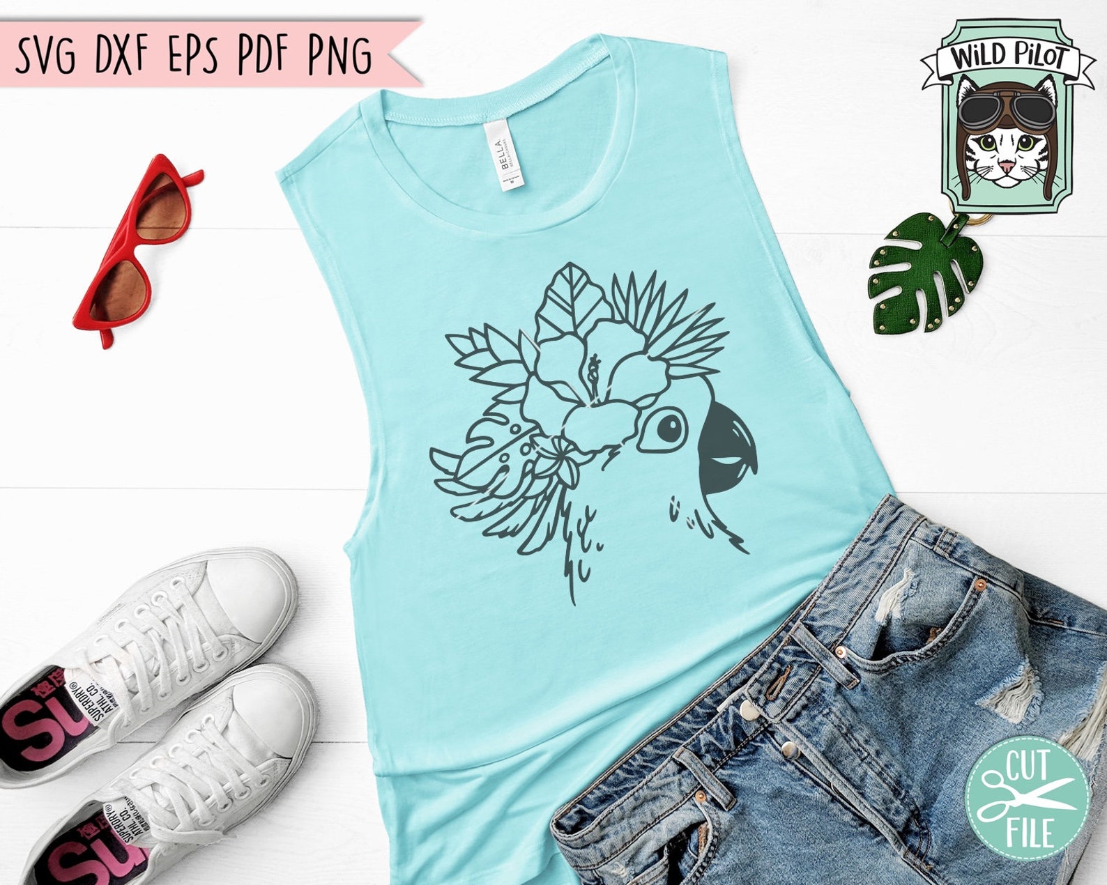 Cockatoo SVG Cut File, Cockatoo Tropical Flowers Svg, Hibiscus SVG ...