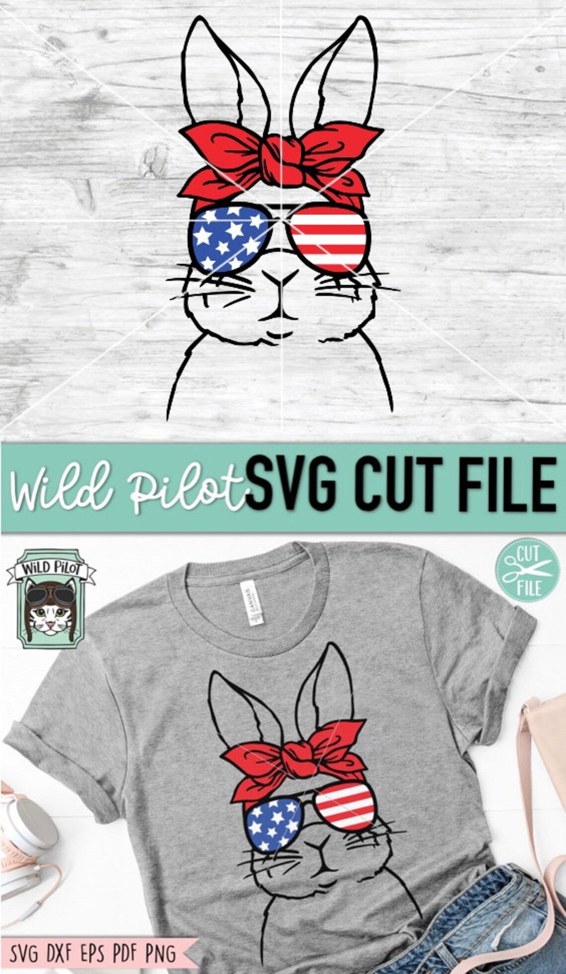 July 4th Bunny SVG, Fourth of July Bunny Svg File, Rabbit Glasses Svg ...