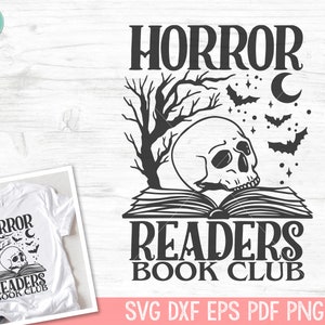 Horror Readers Book Club SVG, Book Lover SVG, Skull SVG, Halloween Book ...