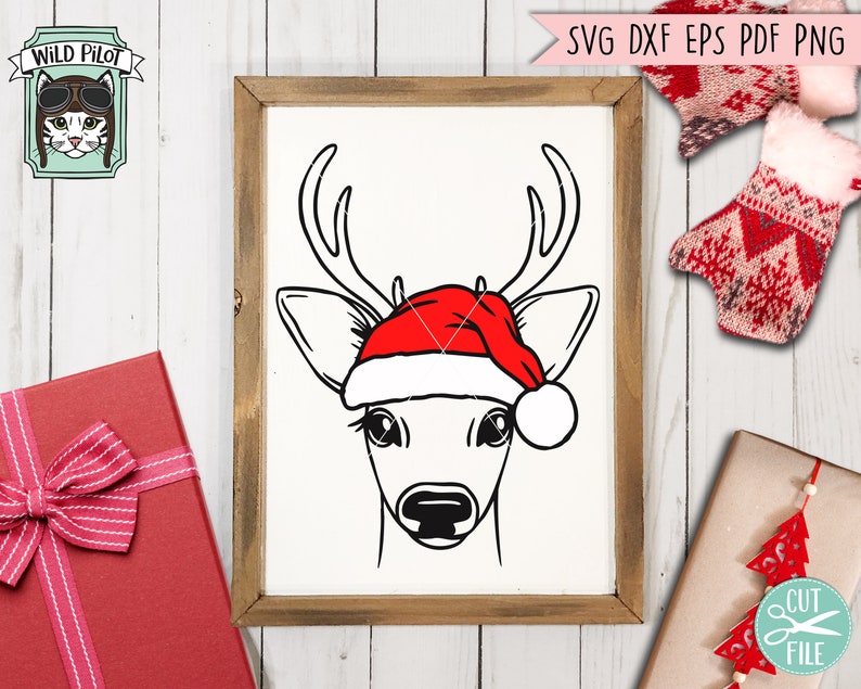 Deer Santa Hat Svg File, Reindeer With Hat Svg, Christmas Svg File ...