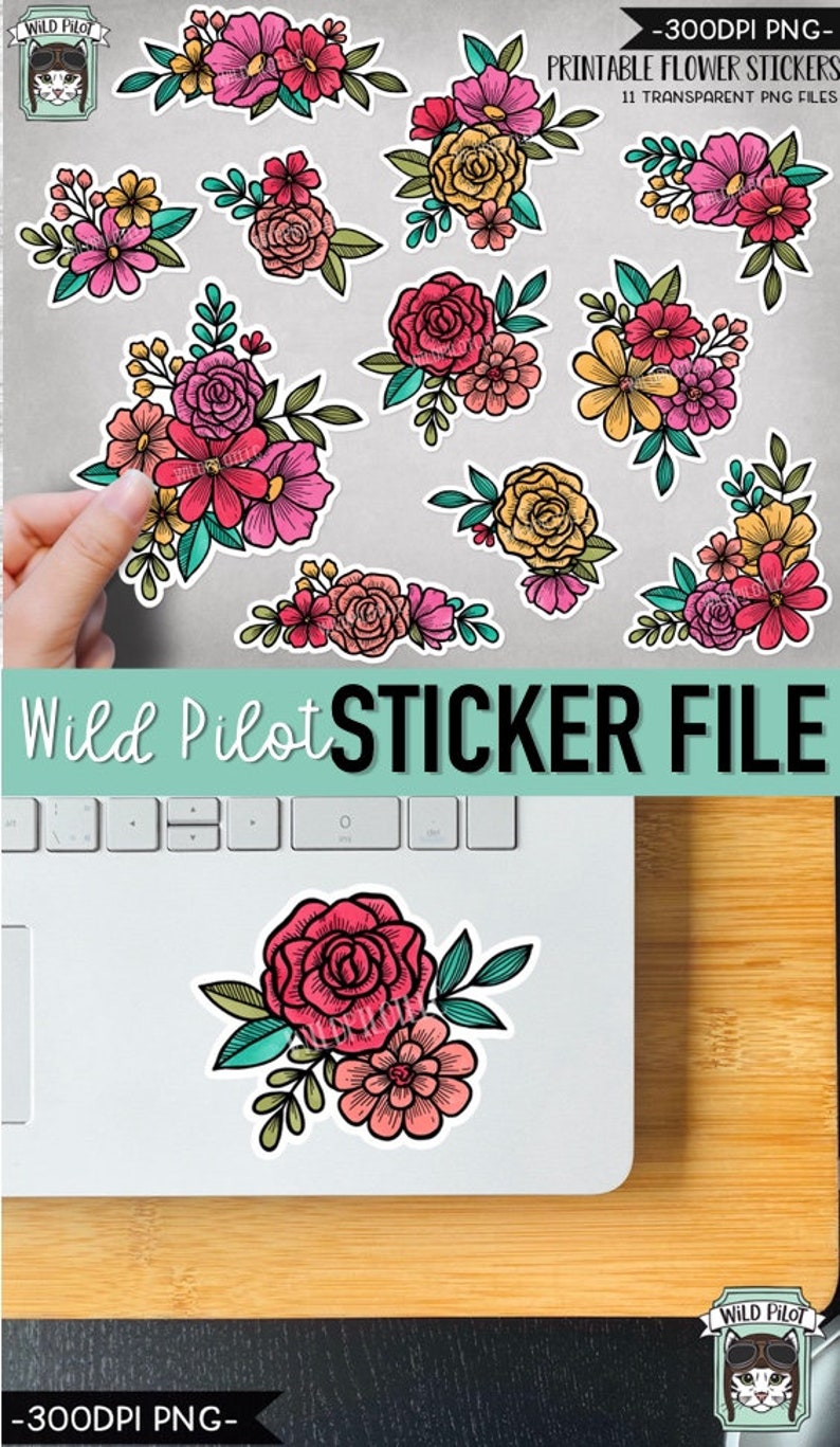 PRINTABLE Flower Sticker Files PNG File Watercolor Flower | Etsy