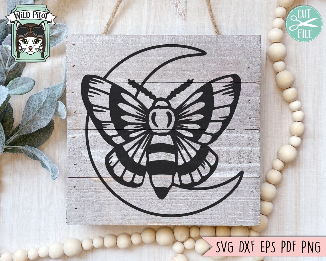 Moth Moon SVG File Moth SVG File Mystical SVG Moth Moon Cut | Etsy ...