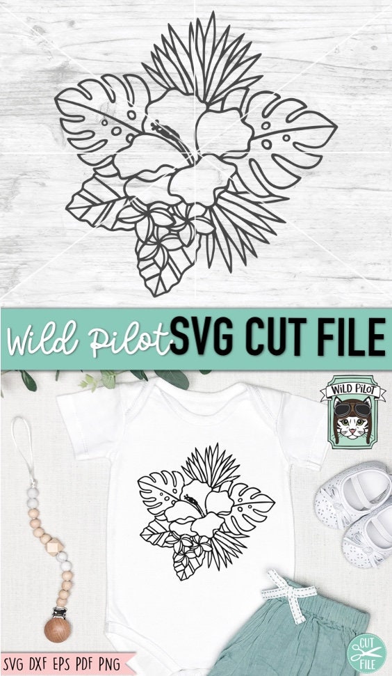 Tropical Flowers SVG Cut File Tropical Leaves SVG Hibiscus - Etsy