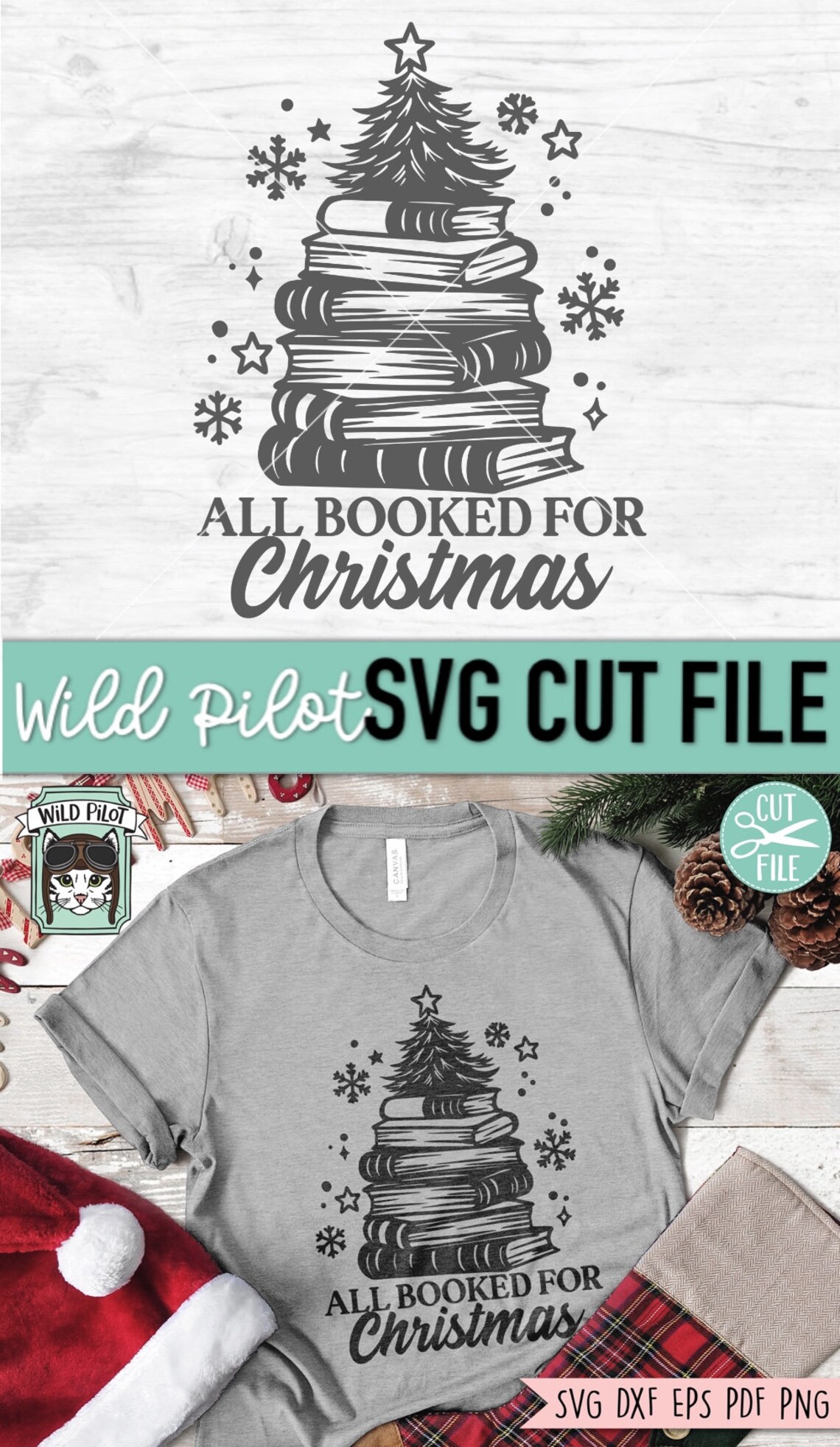 Christmas Book SVG, All Booked for Christmas Svg, Book Tree Svg ...