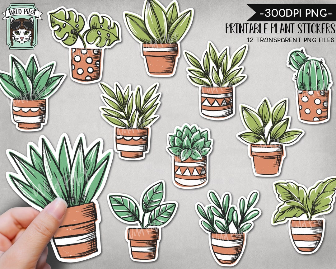 PRINTABLE Plants Sticker Files PNG File, Potted Plants Illustrations ...