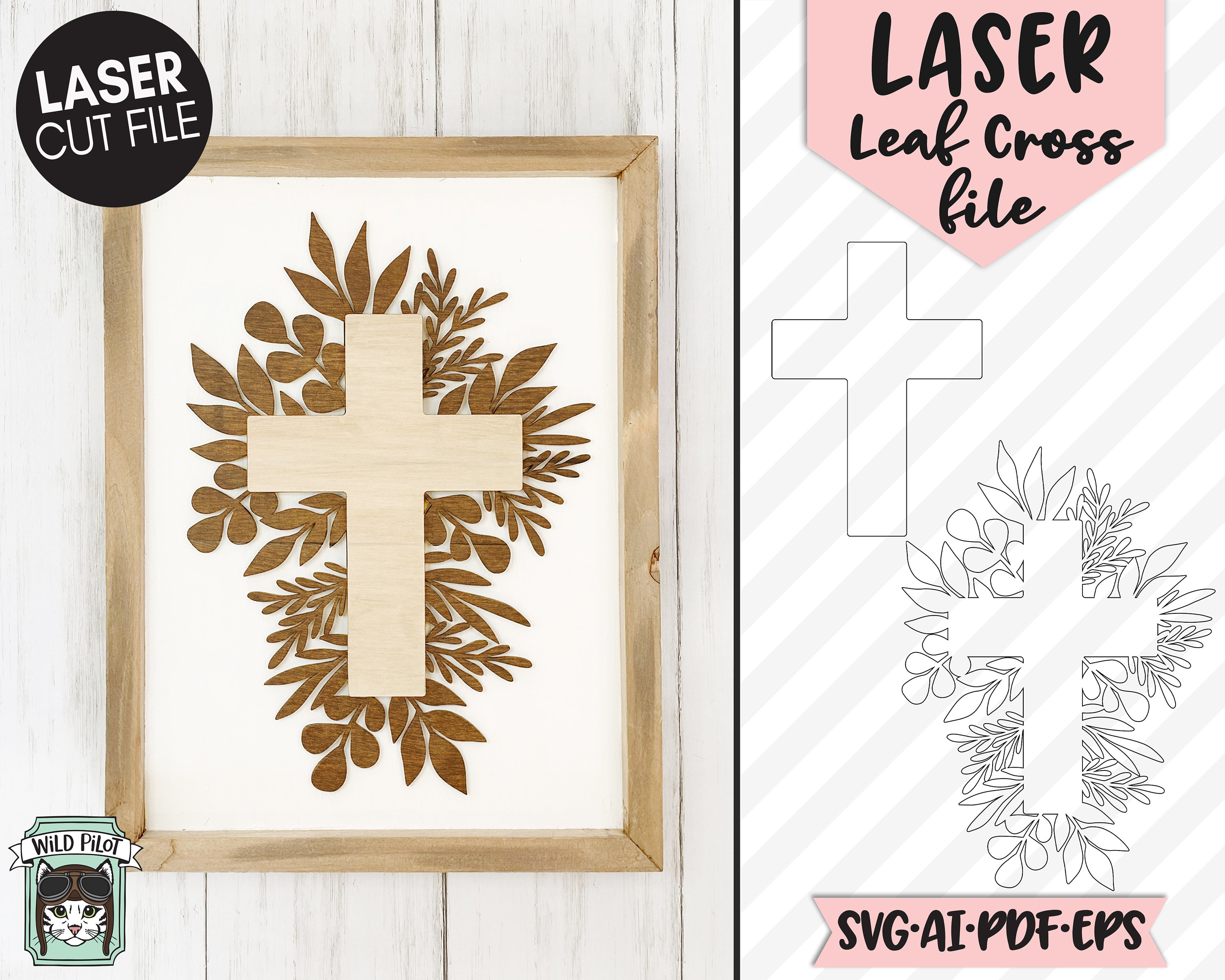 Cross With Leaves LASER Cut File SVG Easter Sign Laser Cut - Etsy Canada