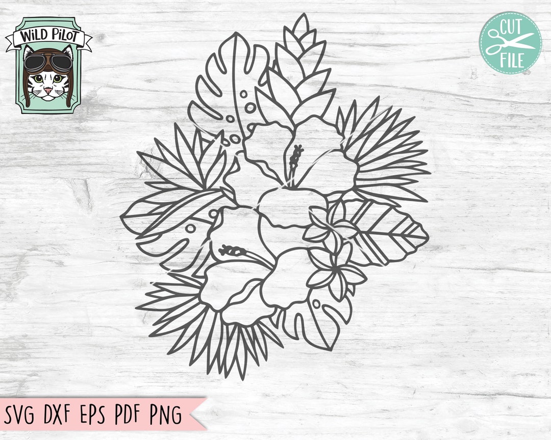 Tropical Flowers SVG Cut File, Tropical Leaves SVG, Hibiscus SVG, Palm ...