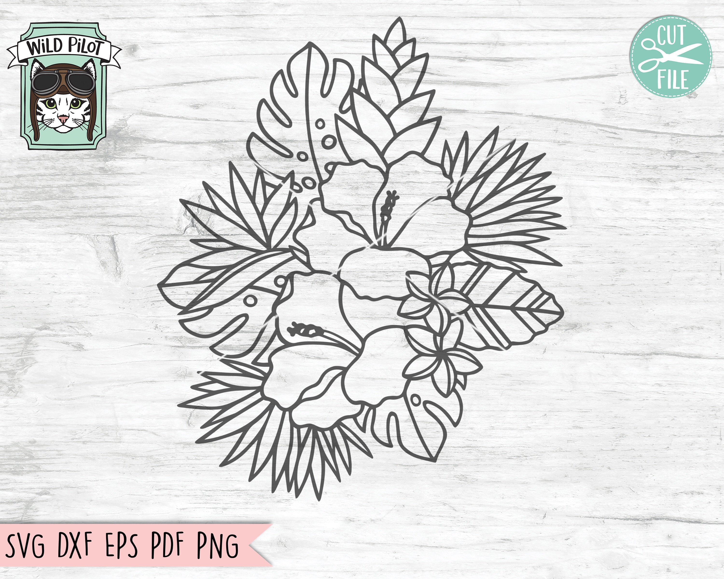 Tropical Flowers SVG Cut File Tropical Leaves SVG Hibiscus - Etsy