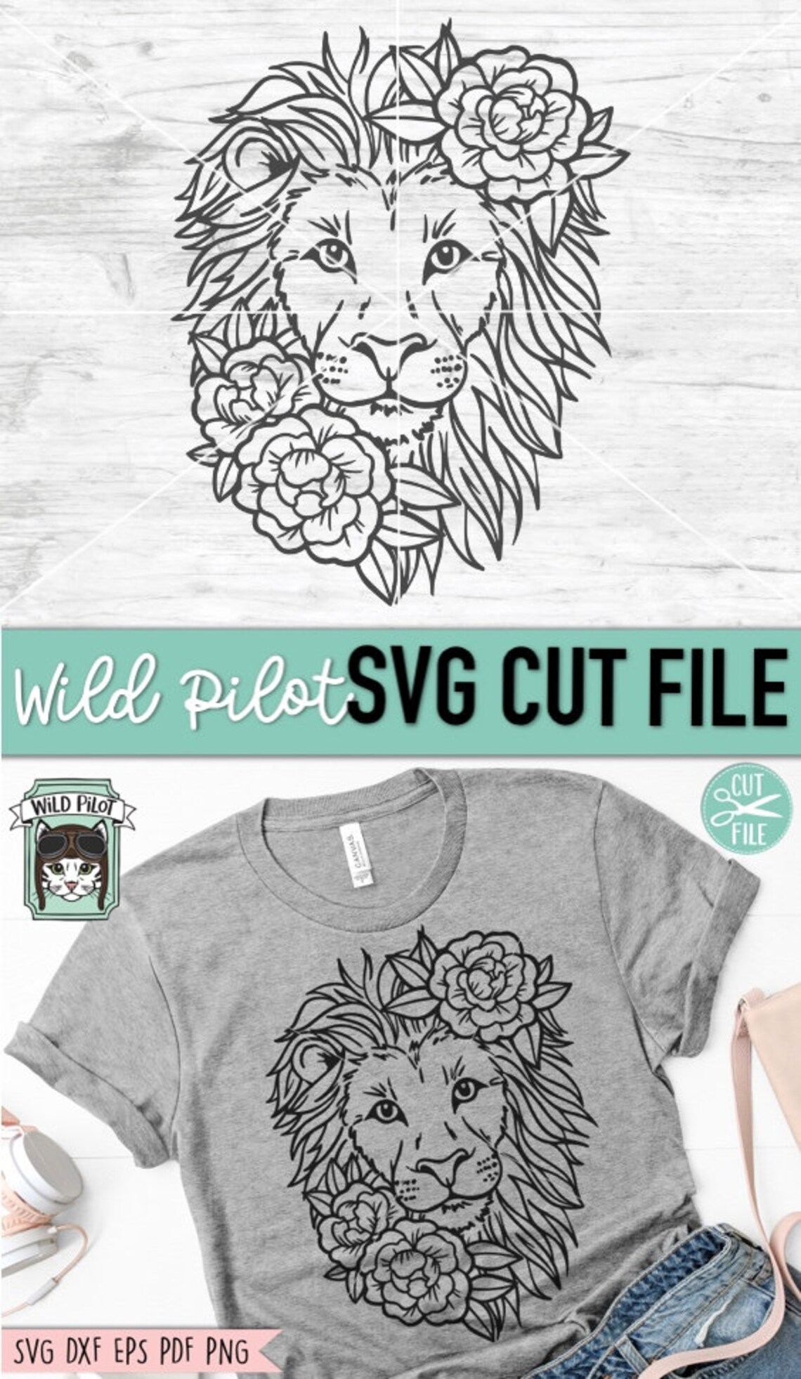 Lion SVG File Lion With Flowers SVG Lion Cut File Animal | Etsy