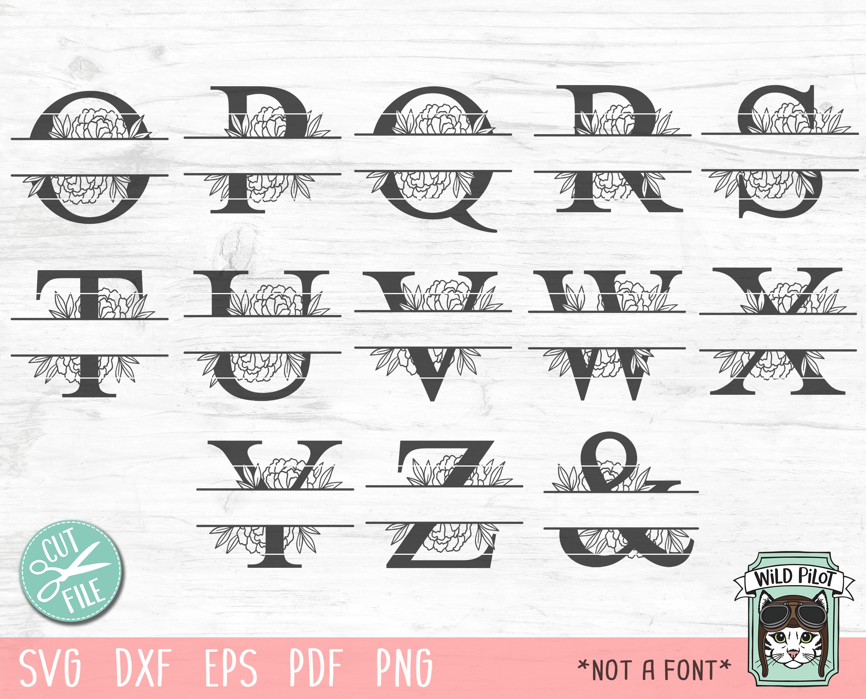 Floral Split Monogram Alphabet SVG, Flower Letters Svg, Flower Split ...
