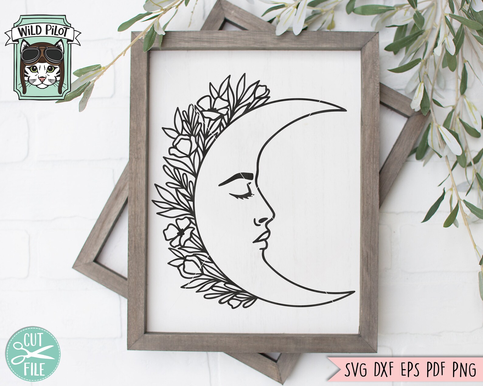 Moon Flowers Svg File, Moon Floral Svg, Man in the Moon Svg File, Moon ...