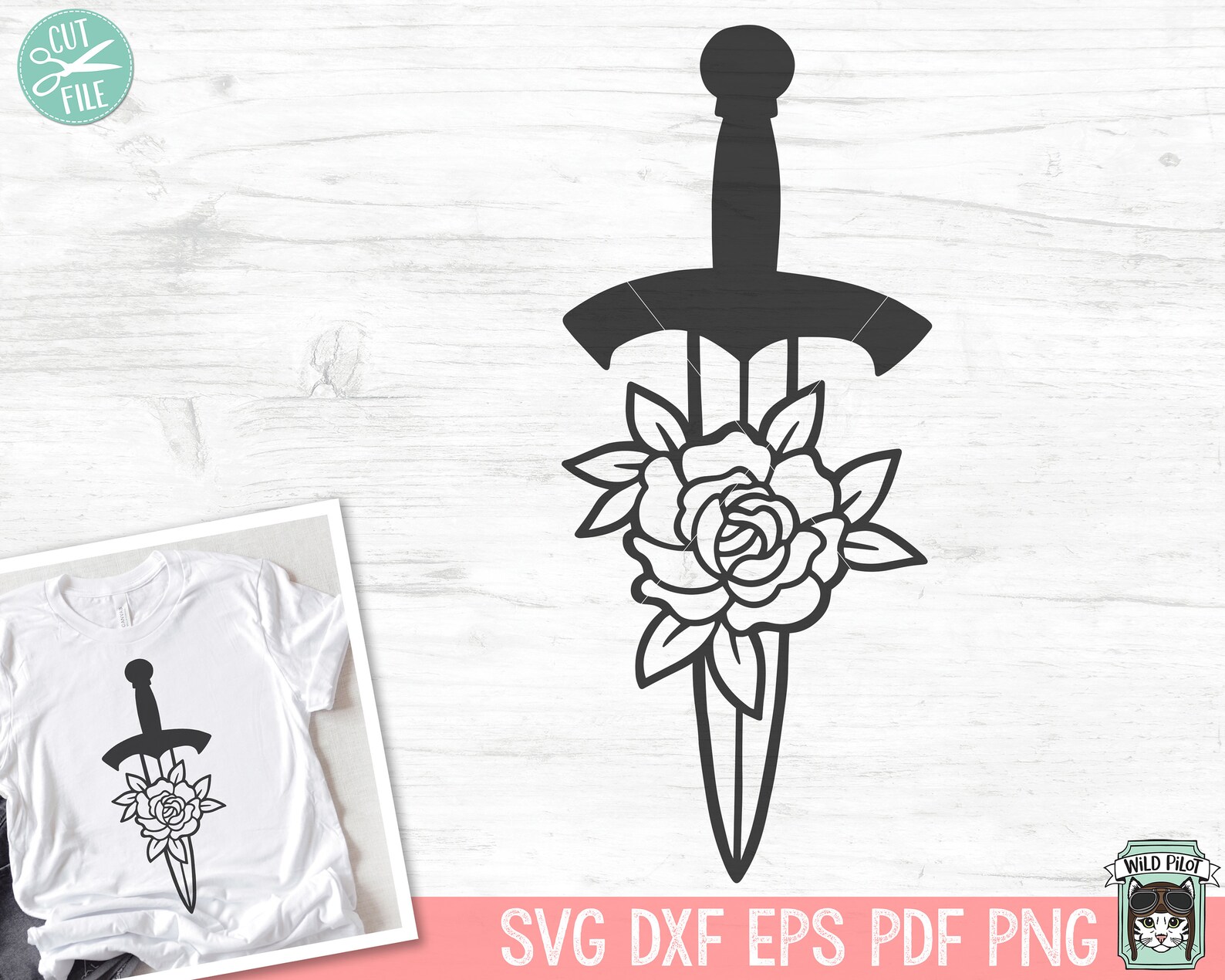 Sword Svg, Flower Sword Svg File, Floral Sword Cut File, Knife Clip Art ...