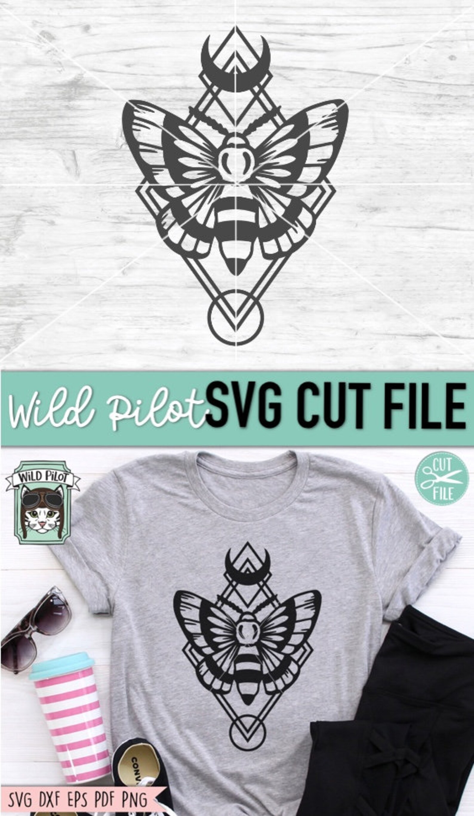 Moth SVG File, Mystical SVG, Moth Geo Cut File, Witchy Svg File, Moon ...