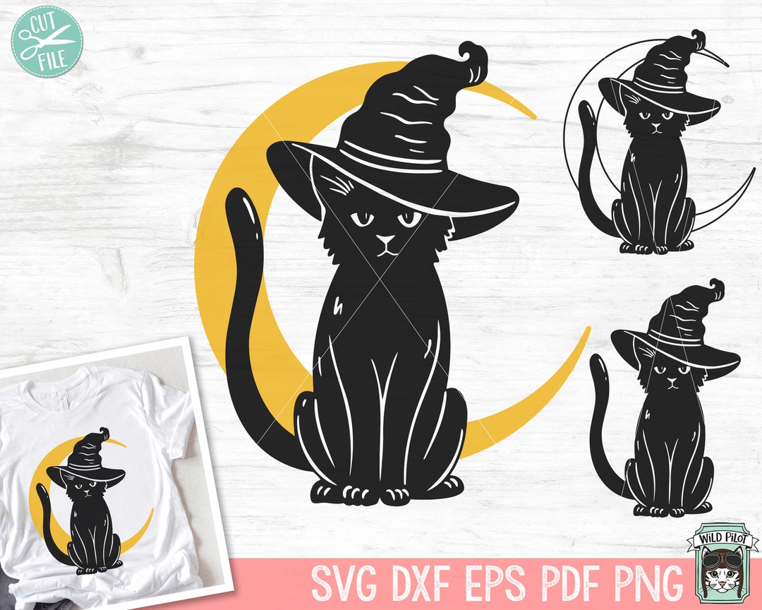 Black Cat SVG File, Witch Cat Svg Cut File, Cat Moon SVG, Halloween SVG ...