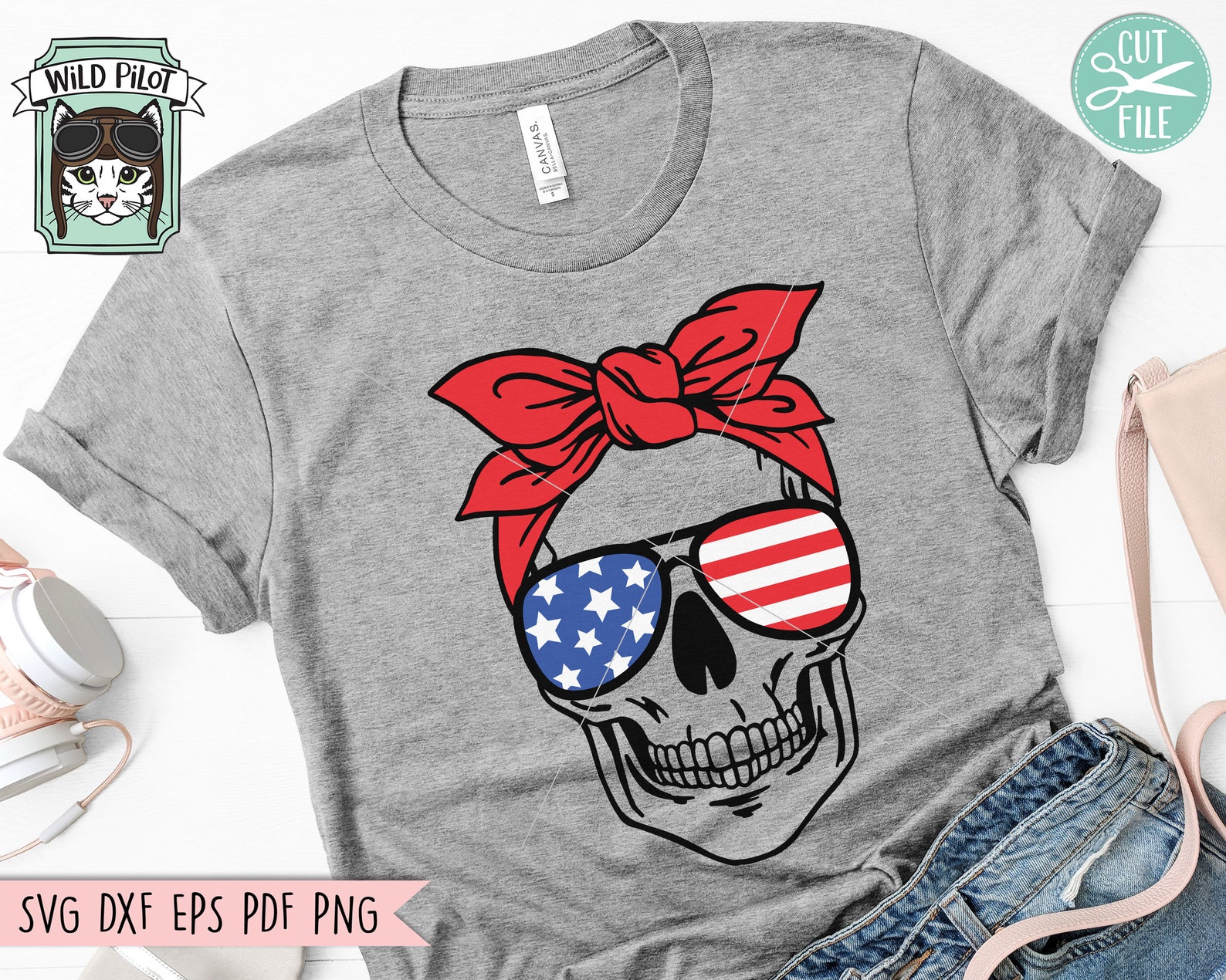 July 4th Skull SVG, Fourth of July Skull Svg File, Skull Bandana Cut ...