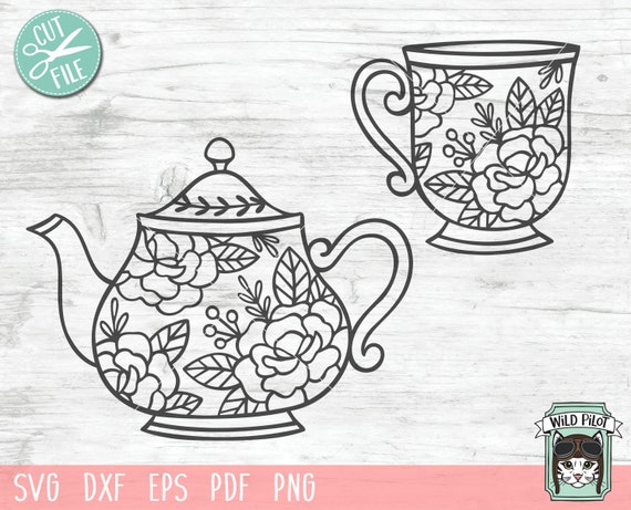 Teapot SVG Teacup SVG Tea pot flowers svg tea cup flowers | Etsy