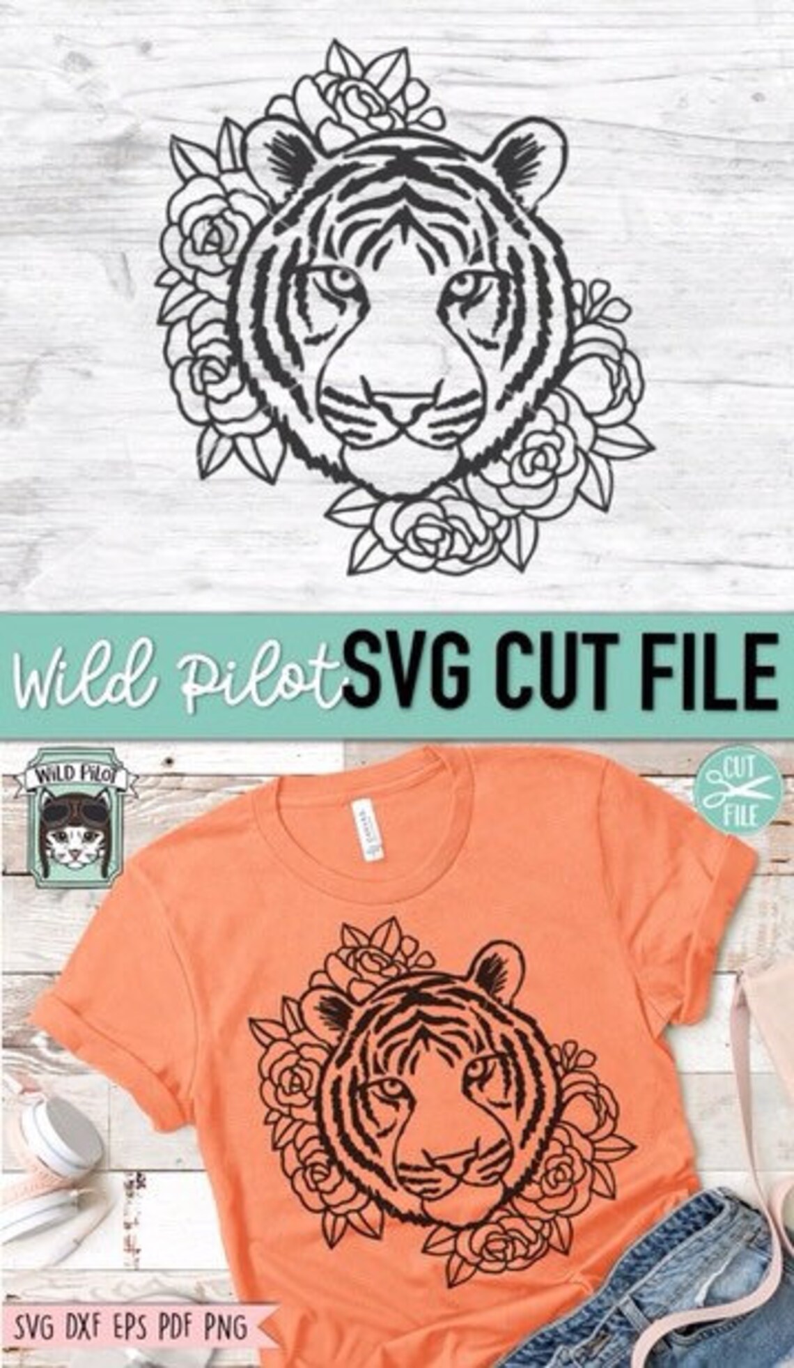 Tiger SVG File Tiger With Flowers SVG Floral Tiger Svg - Etsy