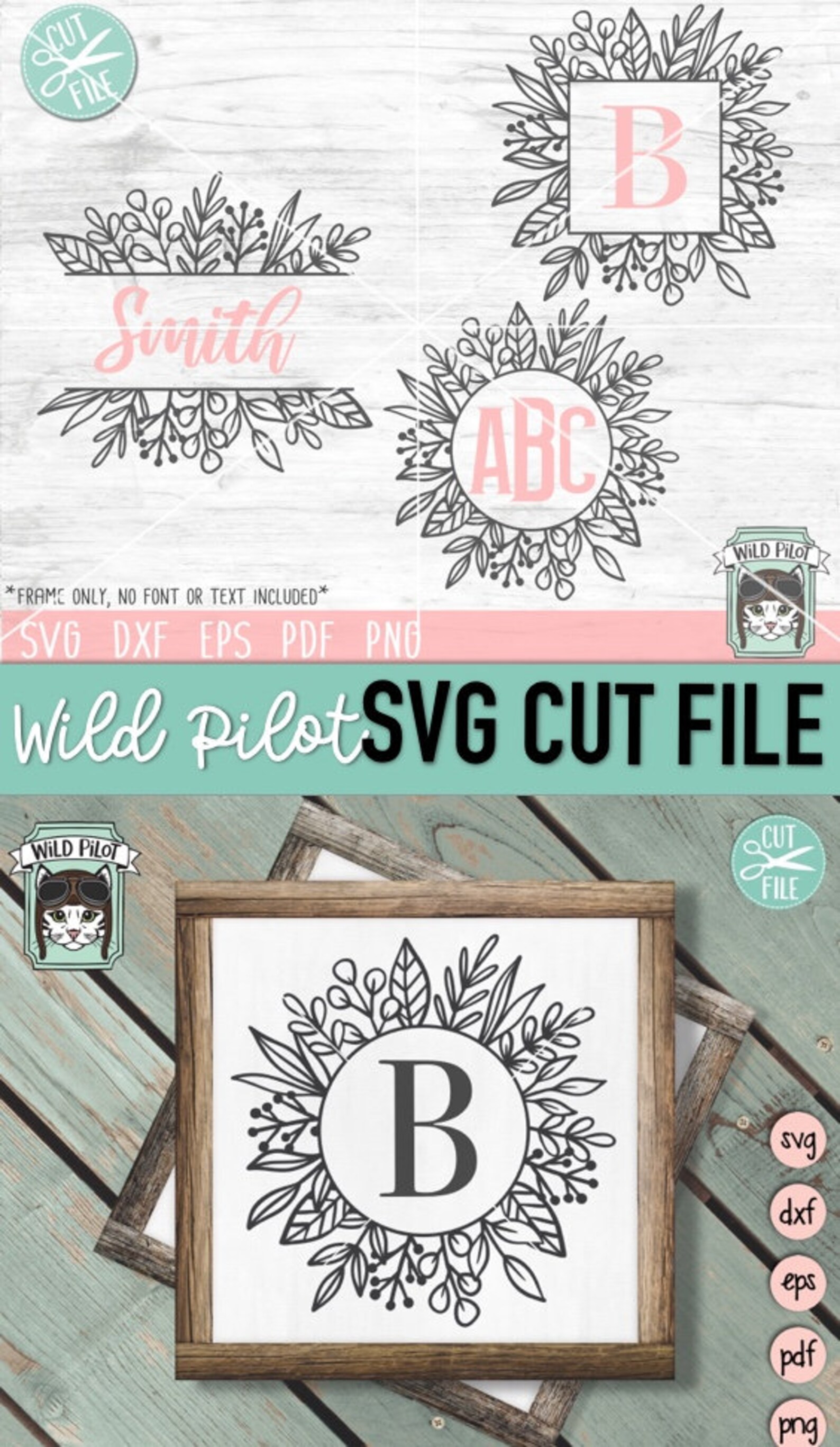 Leaf Frame SVG File, Monogram Frame SVG, Split Frame Svg, Leaf Border ...