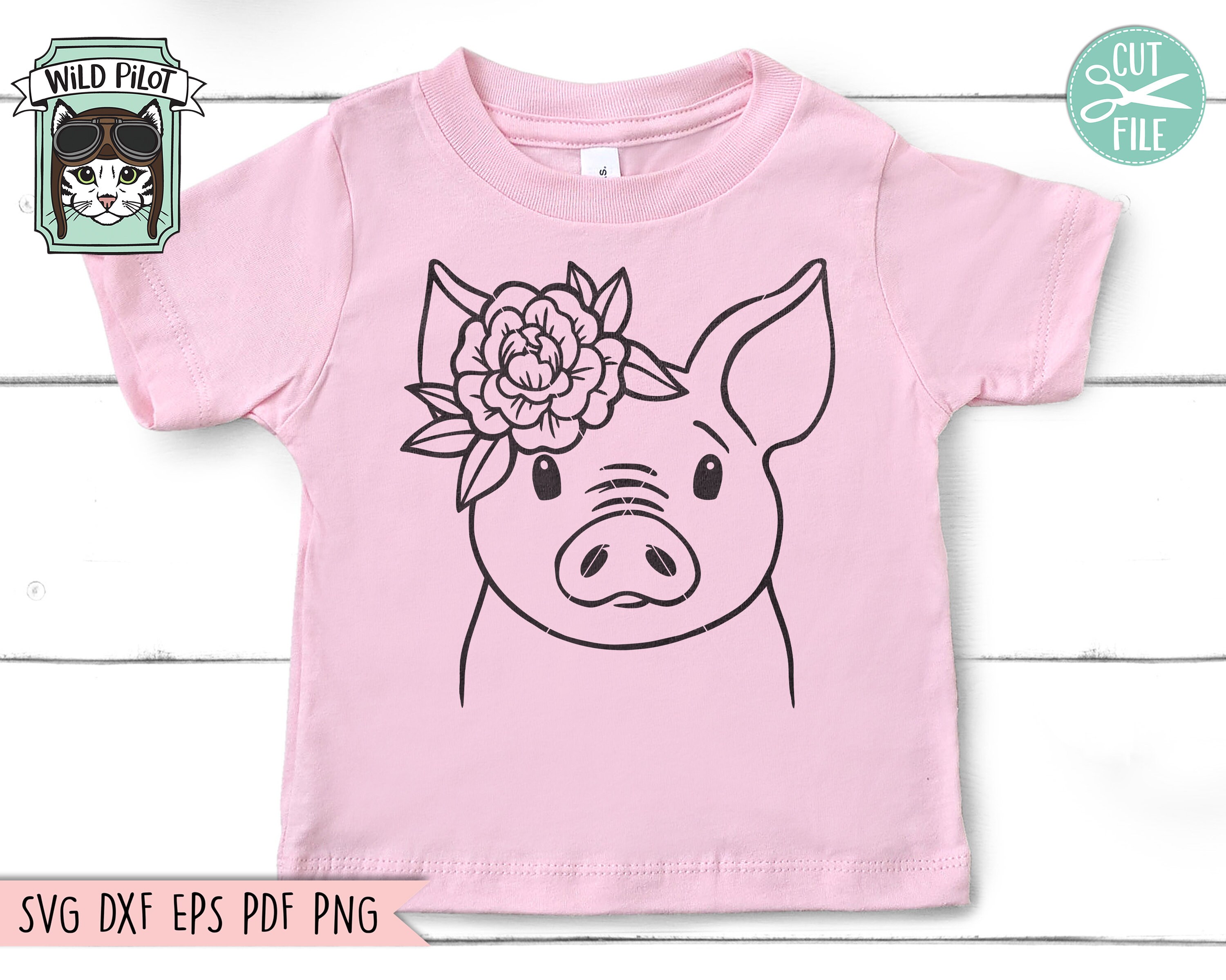 Pig SVG File, Pig With Flower Crown SVG, Pig Cut File, Animal Face ...