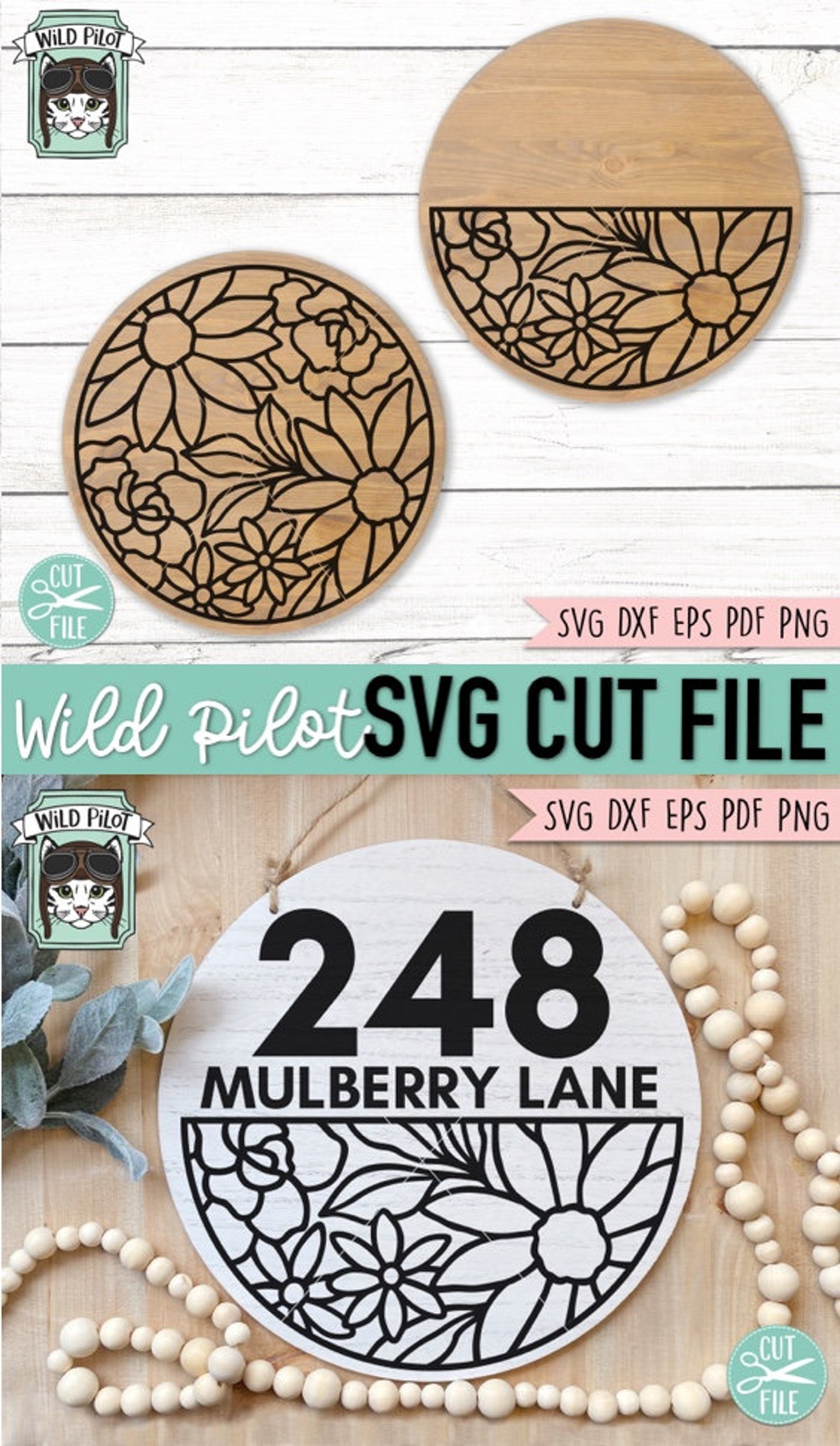 Flower Round Sign SVG, Name Backer SVG File, Flower Half Round Svg ...