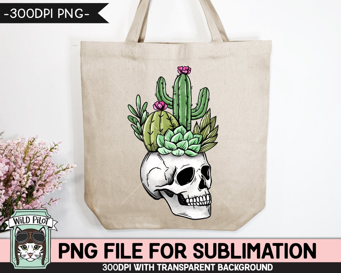 Skull Cactus Planter SUBLIMATION Design PNG, Cactus Skull Png File ...