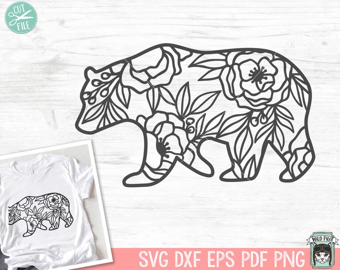 Floral Bear SVG, Mama Bear Svg, Floral Animal Svg , Floral Bear ...